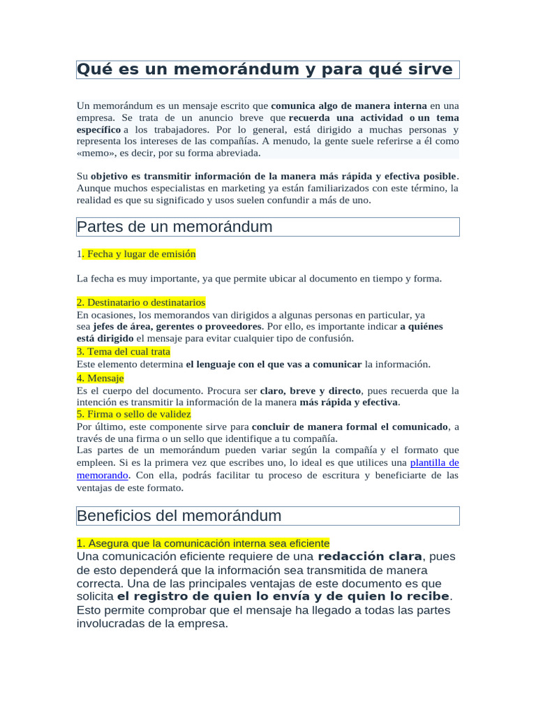 Qué Es Un Memorándum y para Qué Sirve | PDF | Información | Comunicación