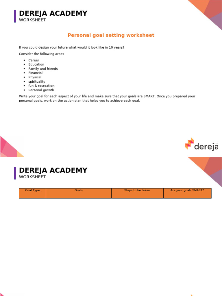 Activity 3 - Personal Goal Setting Worksheet | PDF | Goal | Physical ...