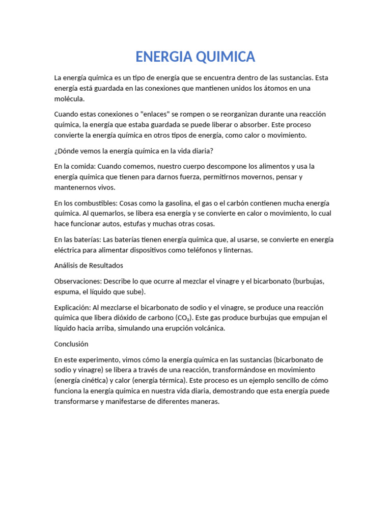 Energia Quimica | PDF | Química | Reacciones químicas