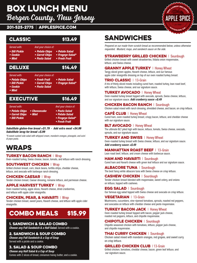 Hackensack NJ Box Lunch Menu 101322 | PDF | Salad | Turkey Meat
