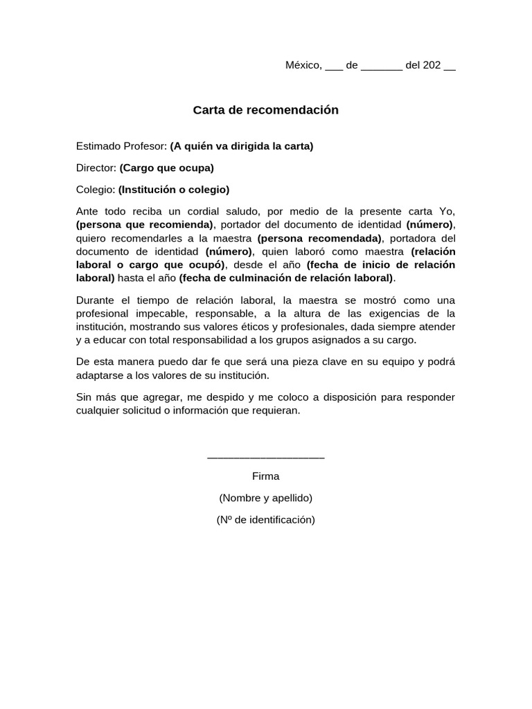 Carta de Recomendacion para Una Maestra | PDF
