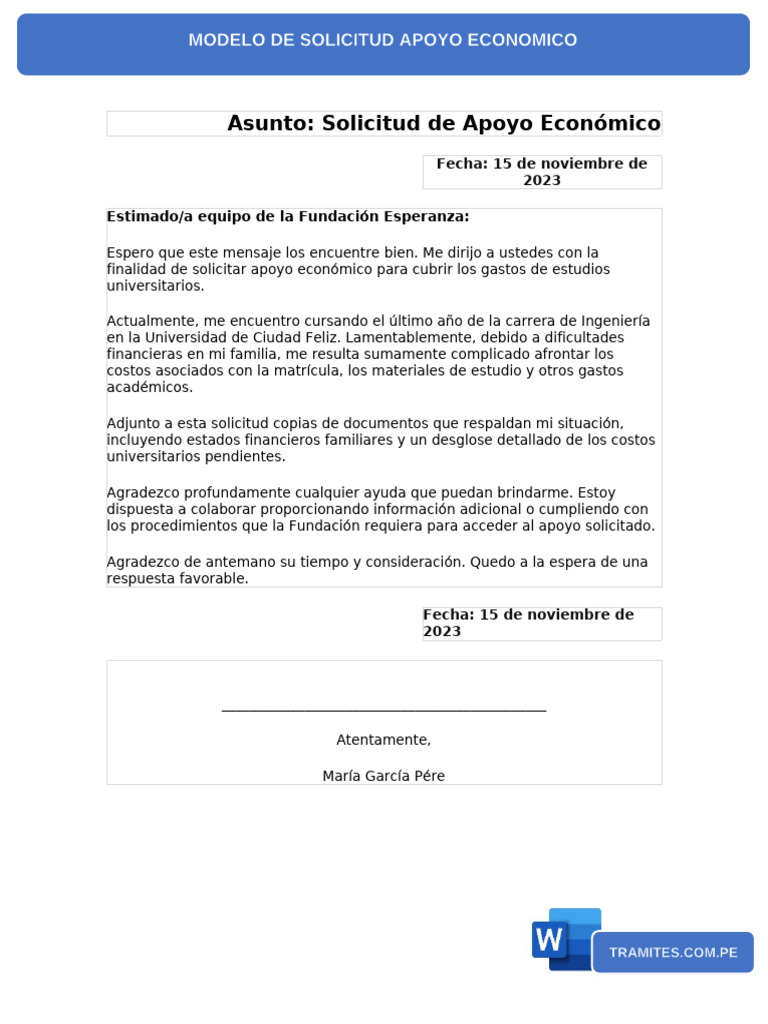 Modelo de Solicitud Apoyo Economico | PDF