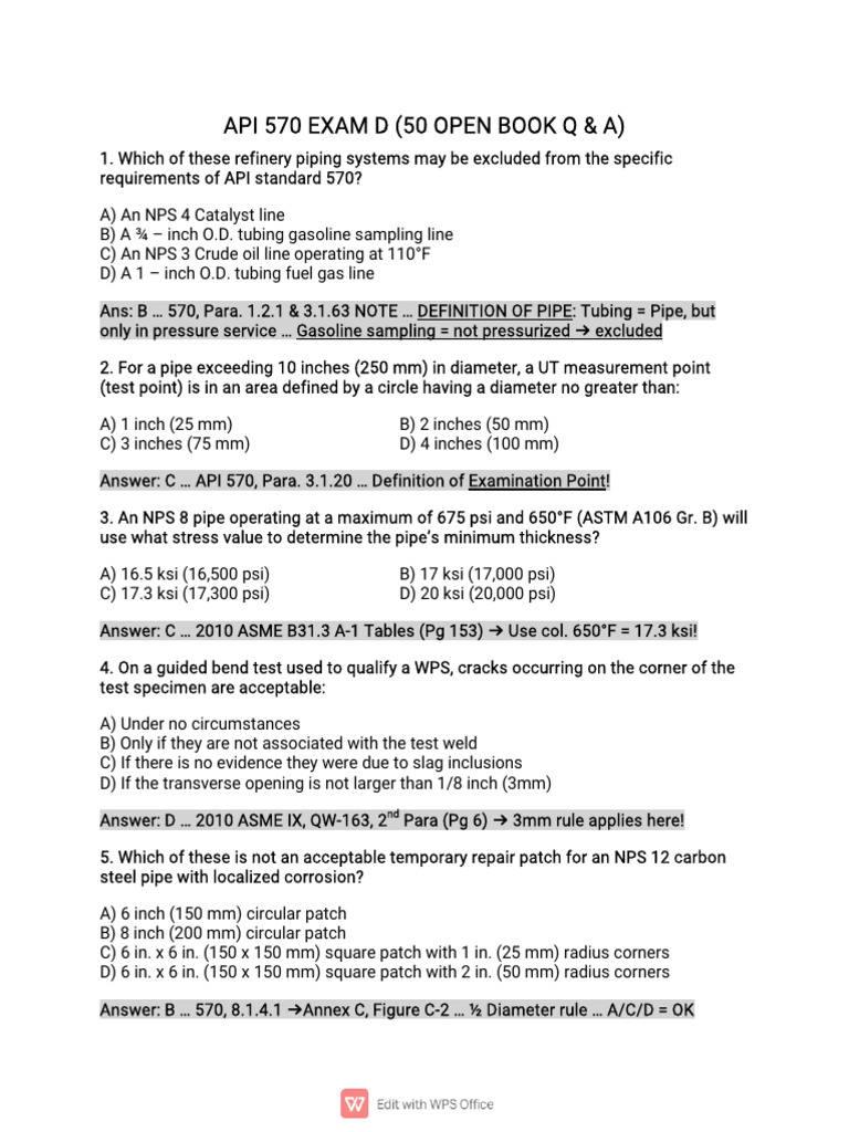 API 570 Exam 2015 | PDF