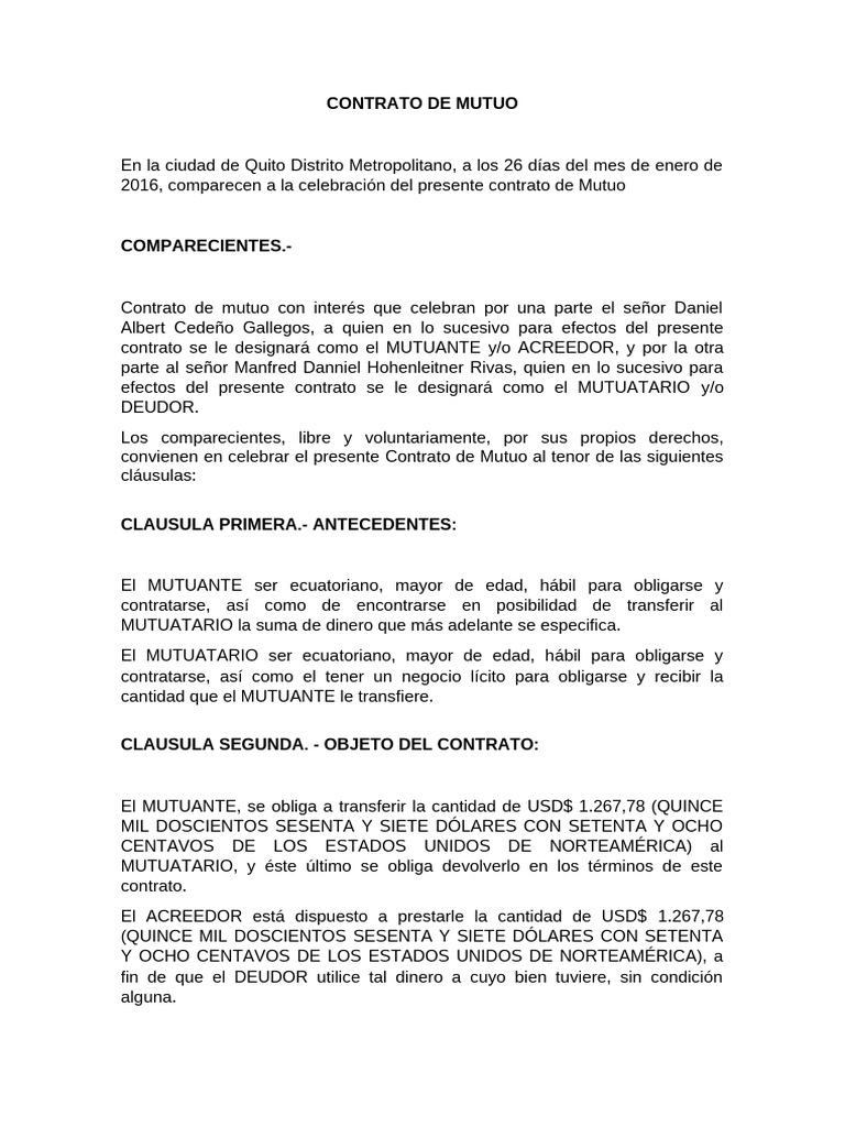 Contrato de Mutuo | PDF