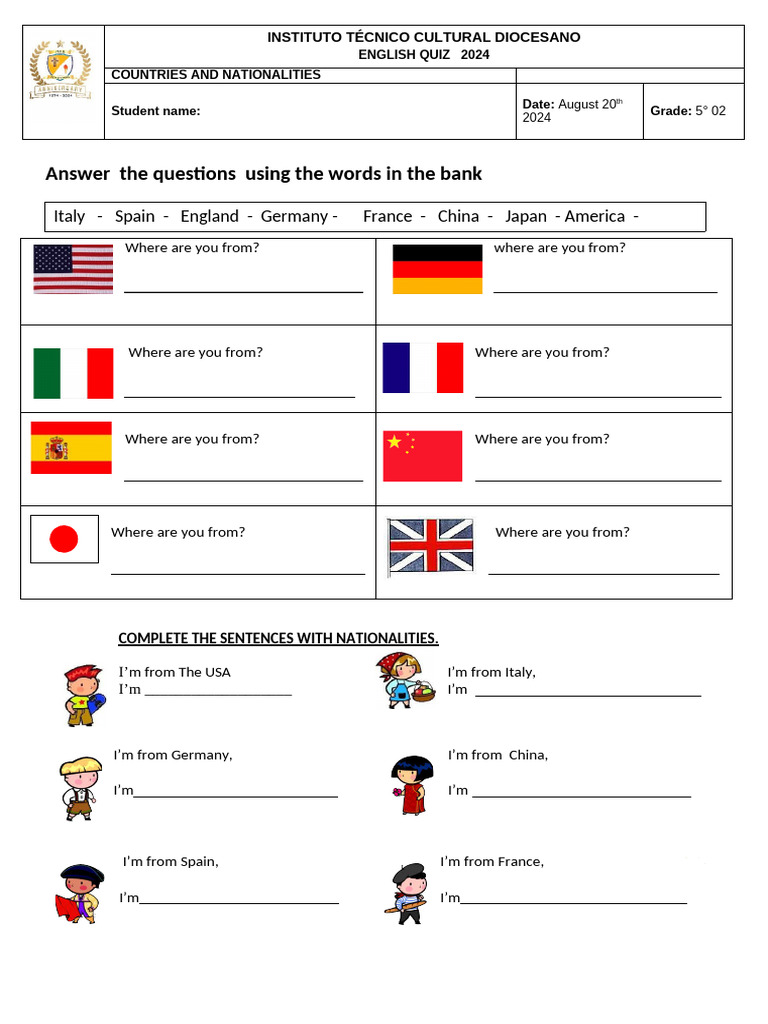 Countries and Nationality Test | PDF