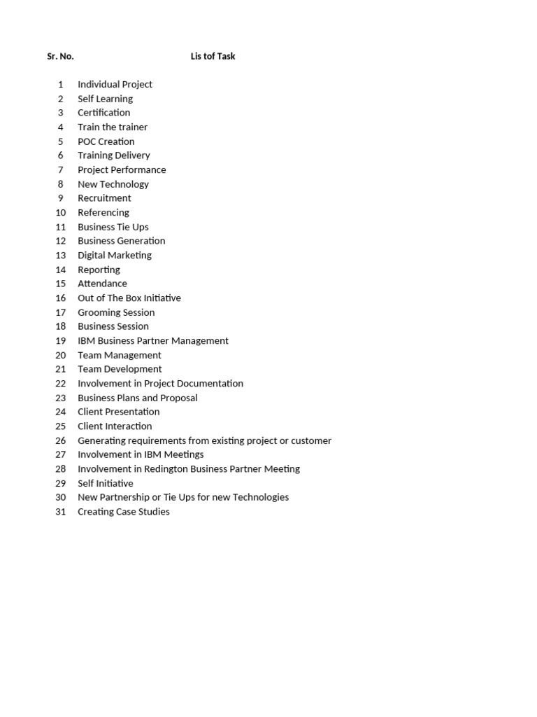Activity List KRA Employee | PDF