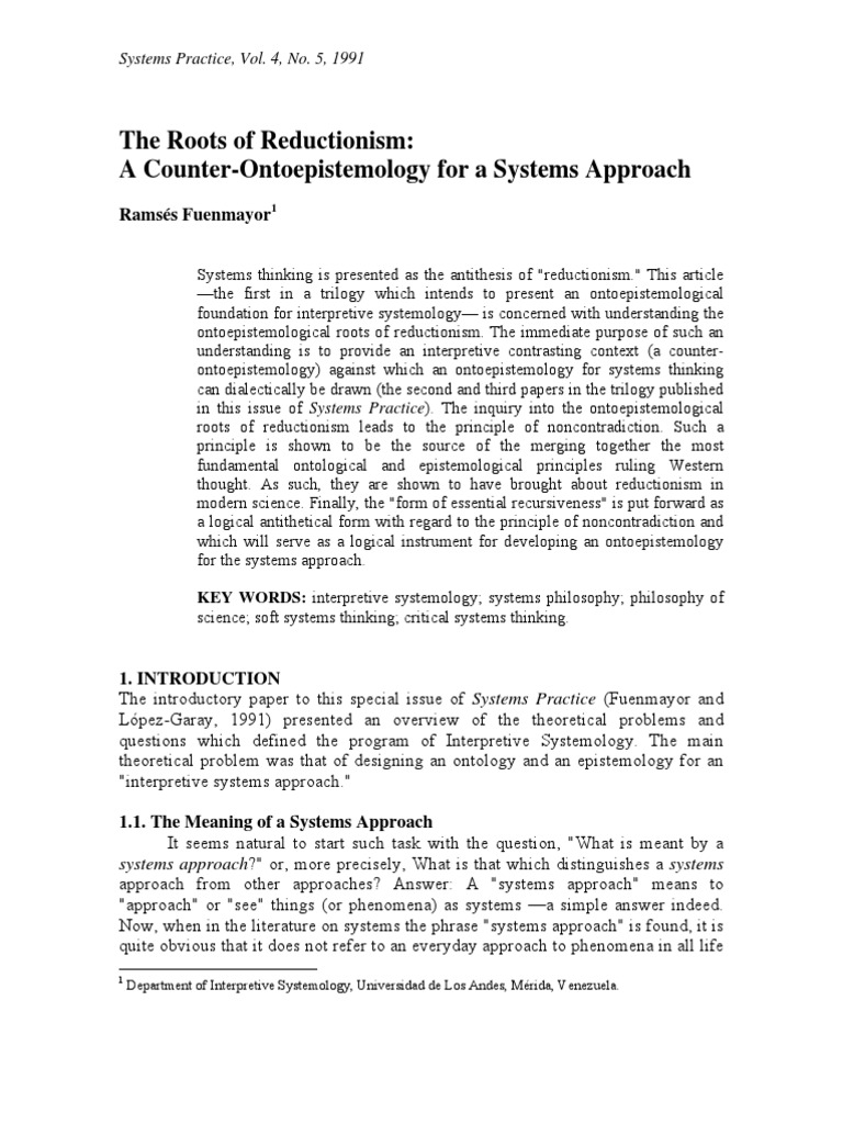 The Roots of Reductionism: A Counter-Ontoepistemology For A Systems ...