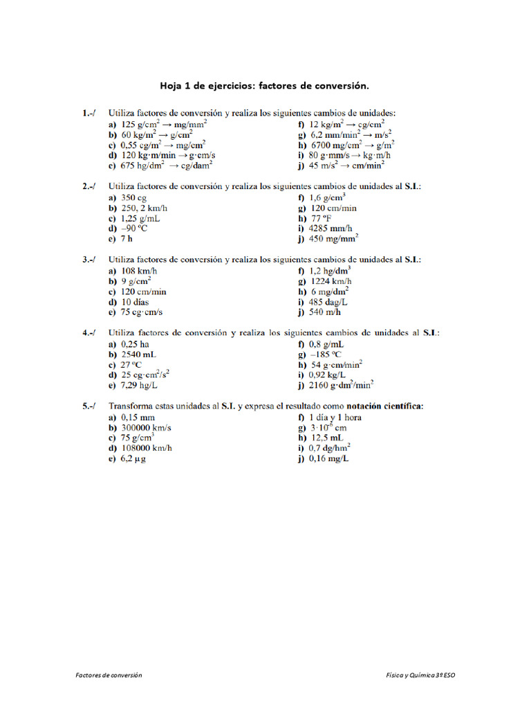 Ejercicios Factores de Conversion | PDF