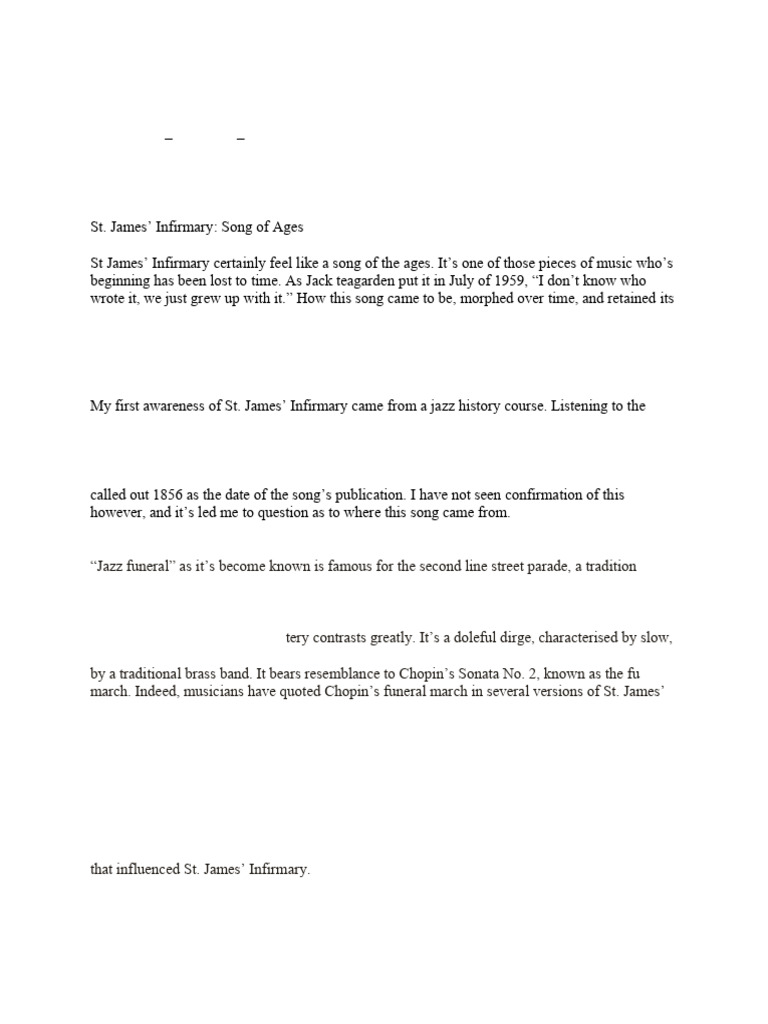St. James’ Infirmary: Song of Ages. Sule Heitner, Popular Music Studies ...