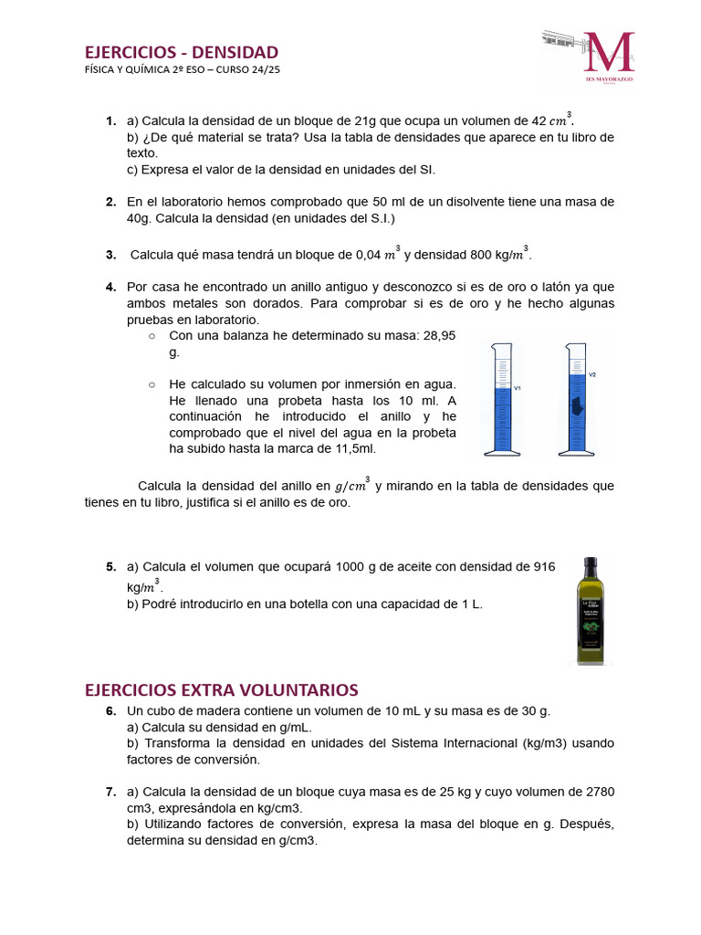 EJERCICIOS DENSIDAD (1) | PDF | Densidad | Volumen