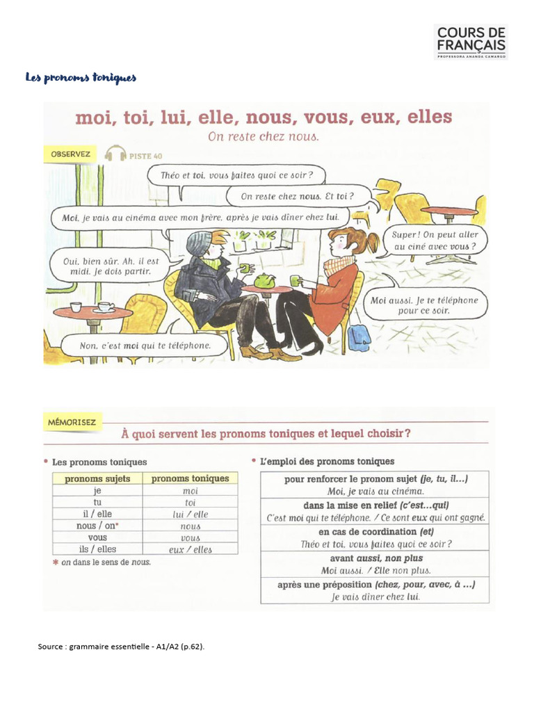 Les pronoms toniques en français | PDF