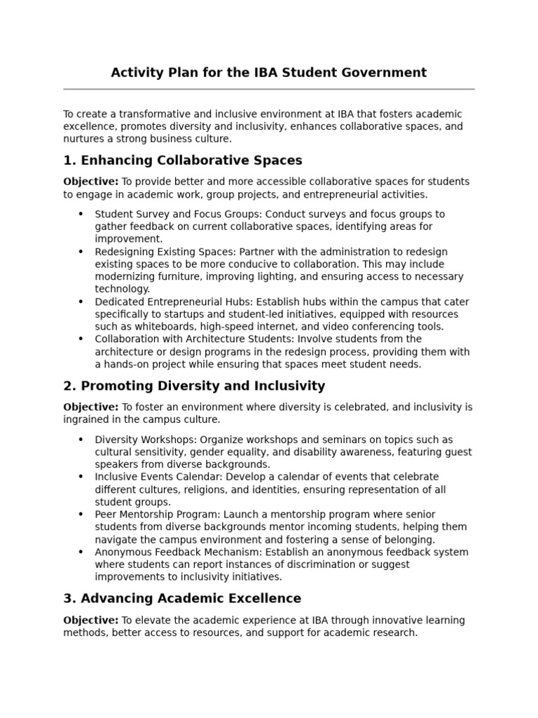 Activity Plan for the IBA Student Government | PDF | Entrepreneurship ...