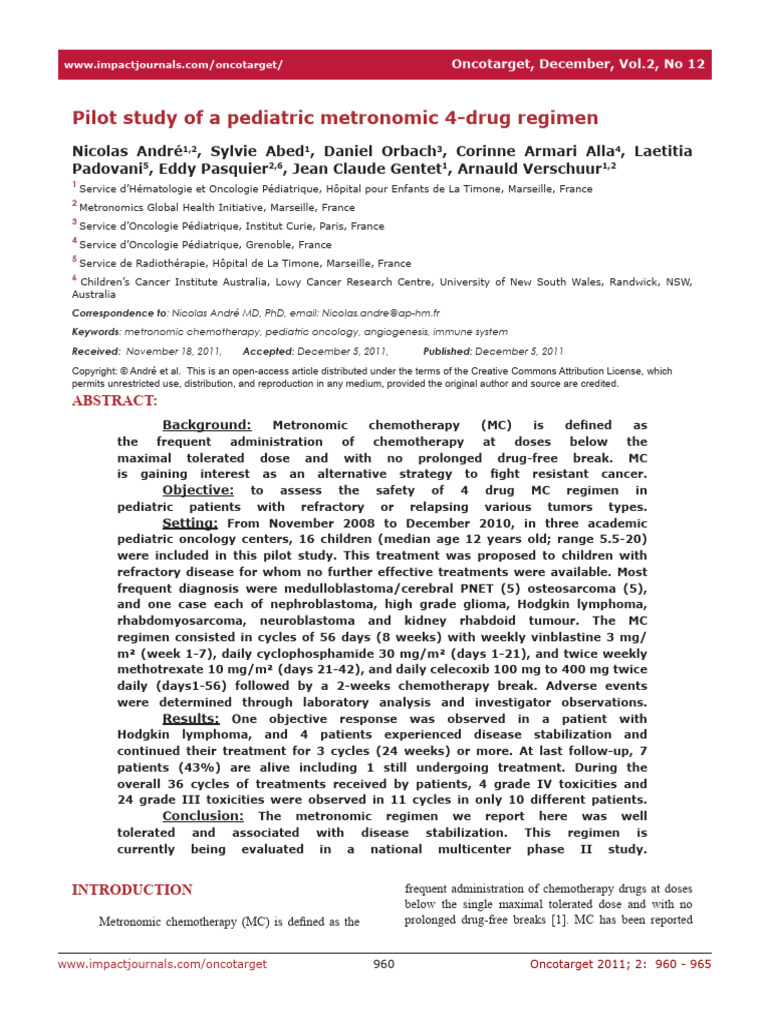 ANDRÉ 4 Drug Metronomic Therapy | PDF | Chemotherapy | Medicine