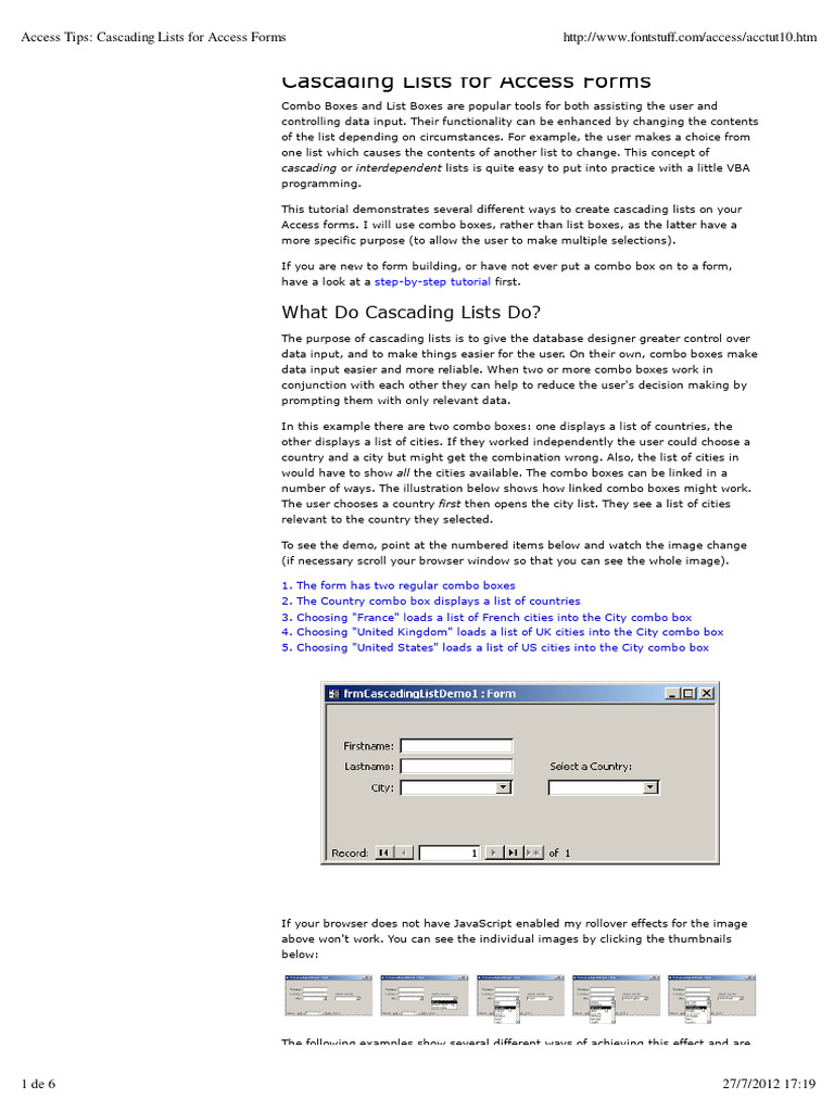 Access Tips Cascading Lists For Access Forms | PDF | Table (Database) | Sql