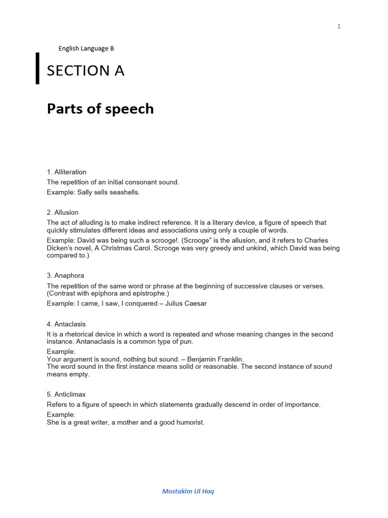 #03 Section a Parts of Speech | PDF | Rhetorical Techniques | Linguistics