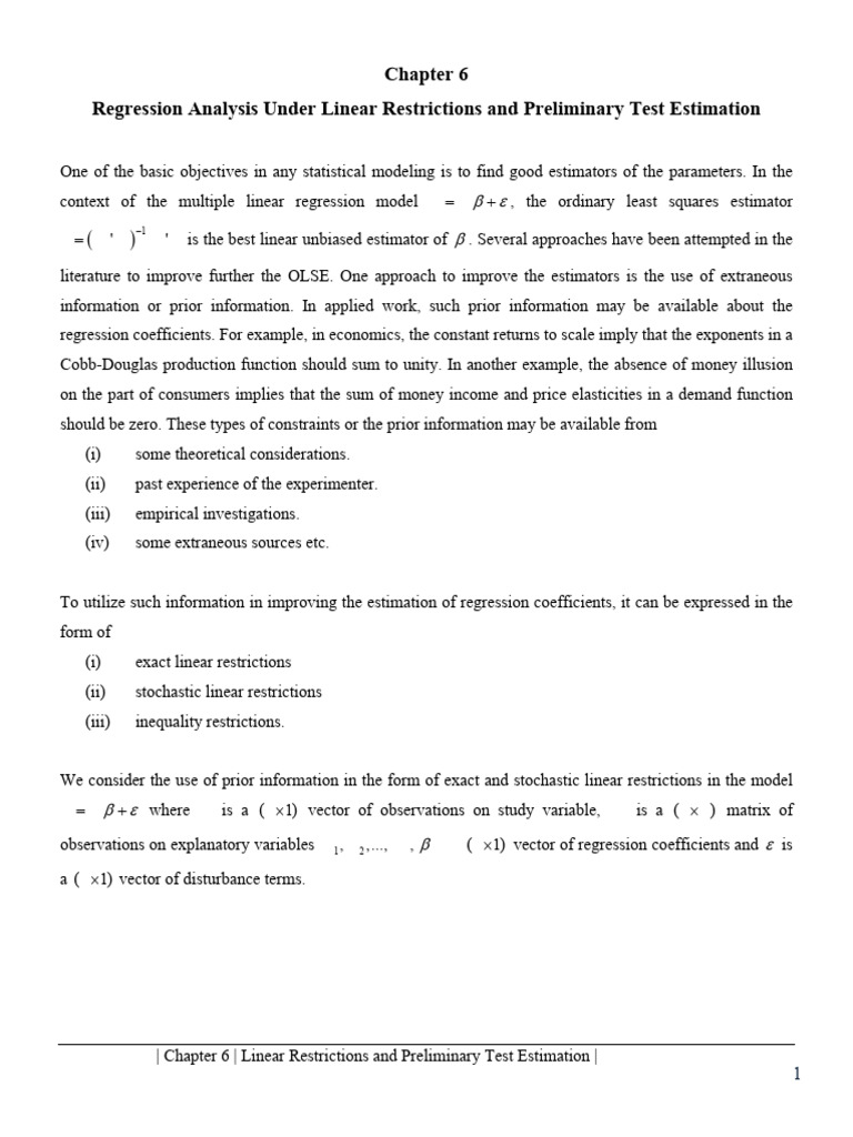 Chapter6 Econometrics Regressionanalysisunderlinearrestrictions Pdf Linear Regression