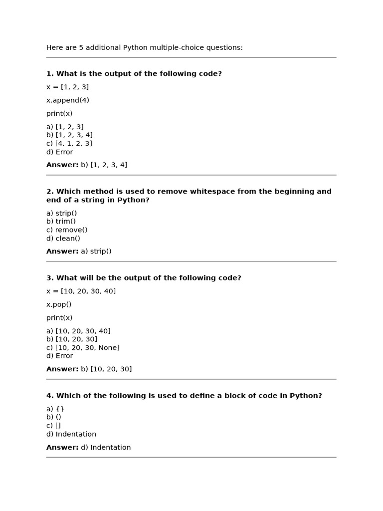Python MCQs: Code Output & Methods | PDF