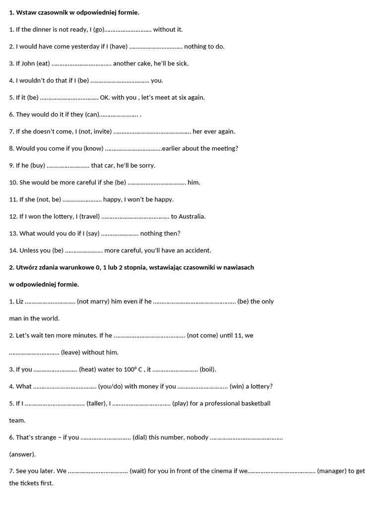 Conditionals 0 1 2exerc | PDF