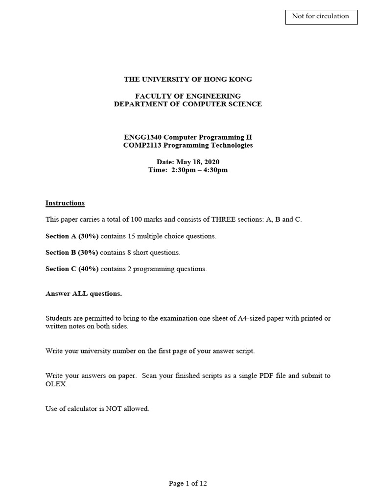 ENGG1340 2C 2019 Practise | PDF | Text File | Software