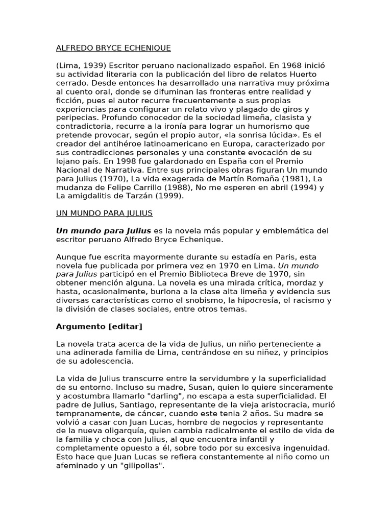 Vida y obra de Alfredo Bryce Echenique | PDF