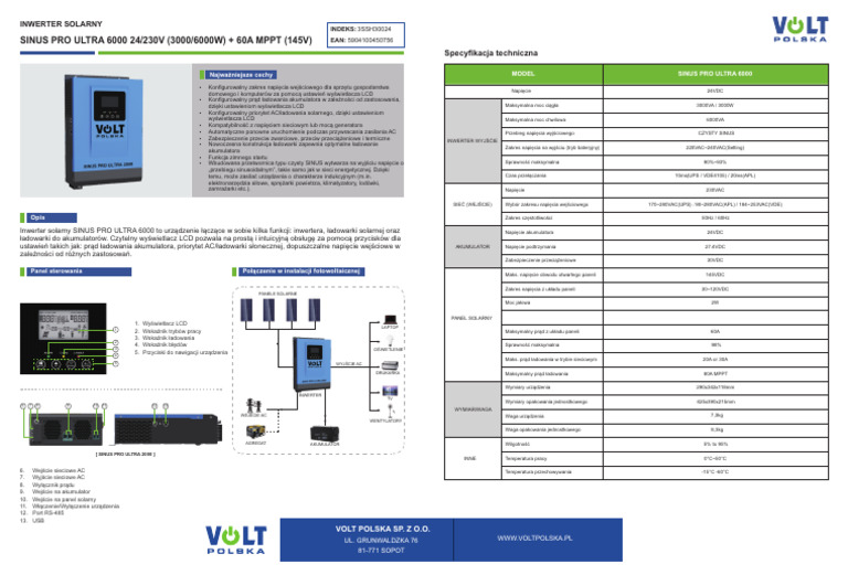 VOLT - Karta Produktu Inwerter Solarny SINUS PRO ULTRA 6000 | PDF