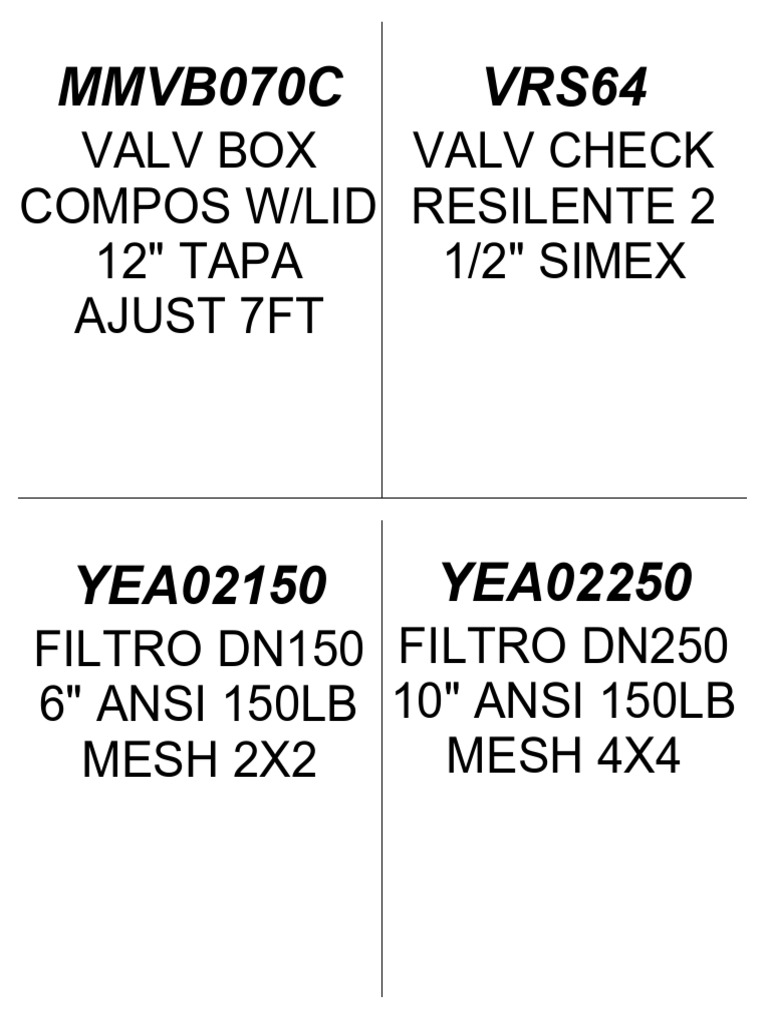 MMVB070C VRS64: Valv Box Compos W/Lid 12" TAPA Ajust 7Ft Valv Check Resilente 2 1/2" SIMEX | PDF