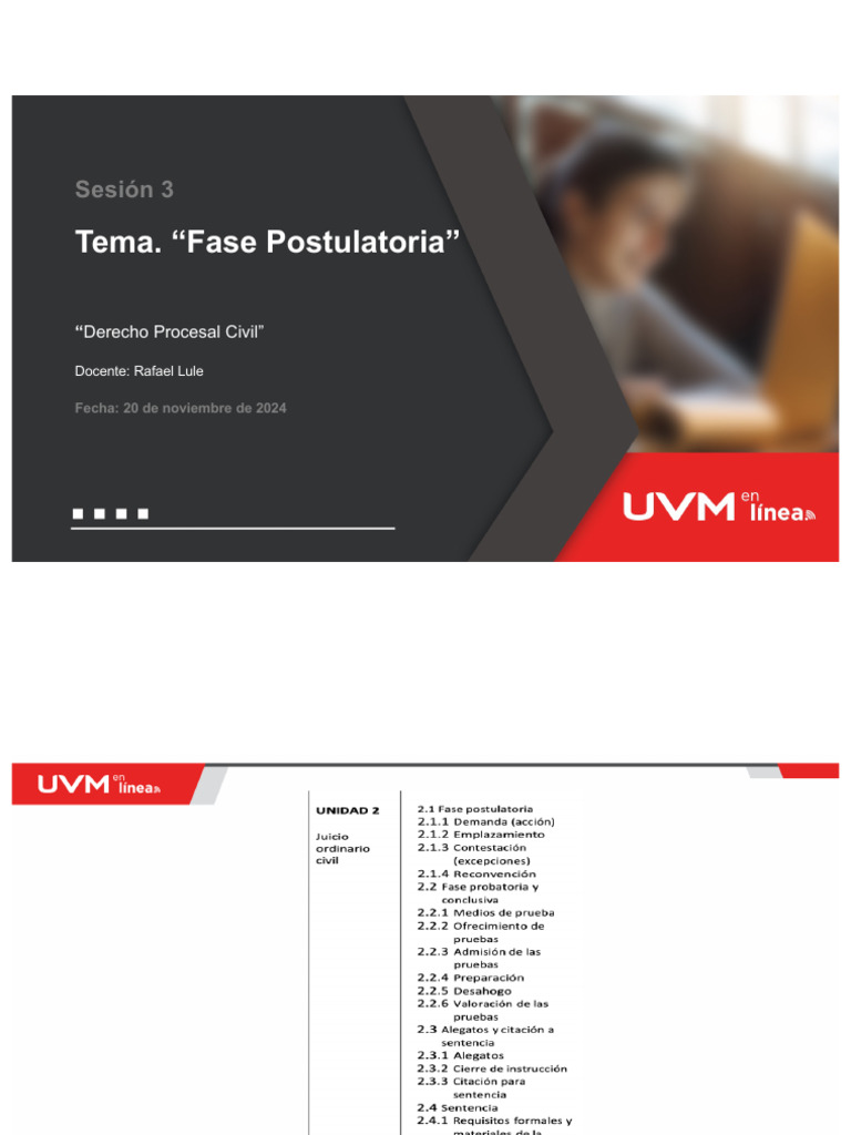 Presentacion Procesal Civil -2 UVM | PDF | Evidencia (ley) | Sentencia (ley)