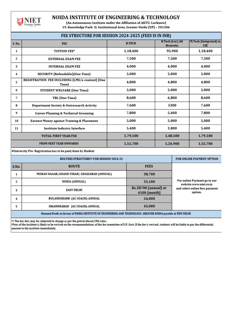 B.tech M.tech Fee Structure 2024 | PDF | Payments