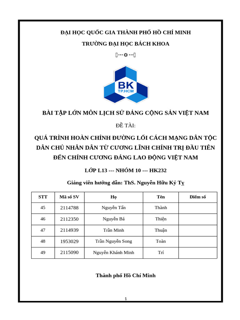 Đại Học Quốc Gia Thành Phố Hồ Chí Minh Trường Đại Học Bách Khoa | PDF