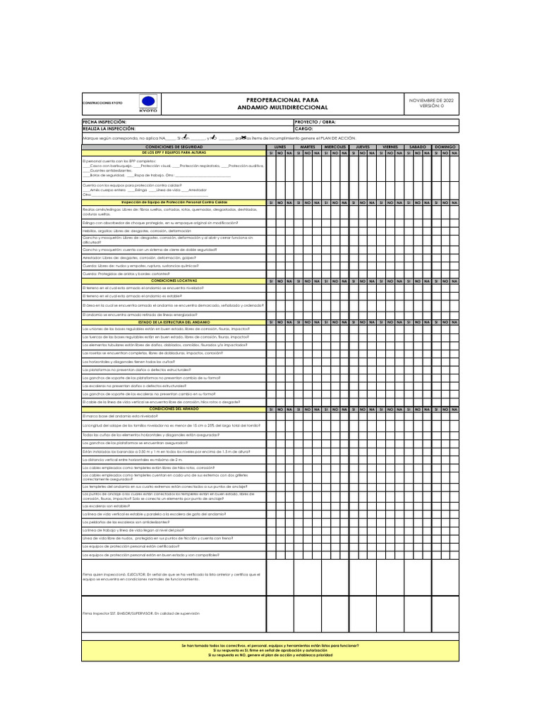 Pysed Kyo SST F 10 Preoperacional para Andamio Multidireccional | PDF