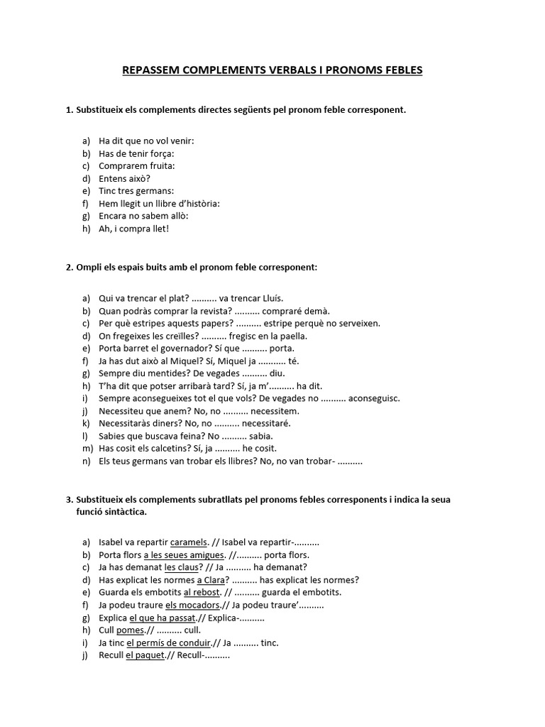 Repassem Complements Verbals I Pronoms Febles | PDF