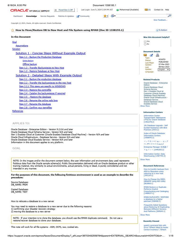 Oracle RMAN Restores and With Rename | PDF | Backup | Databases