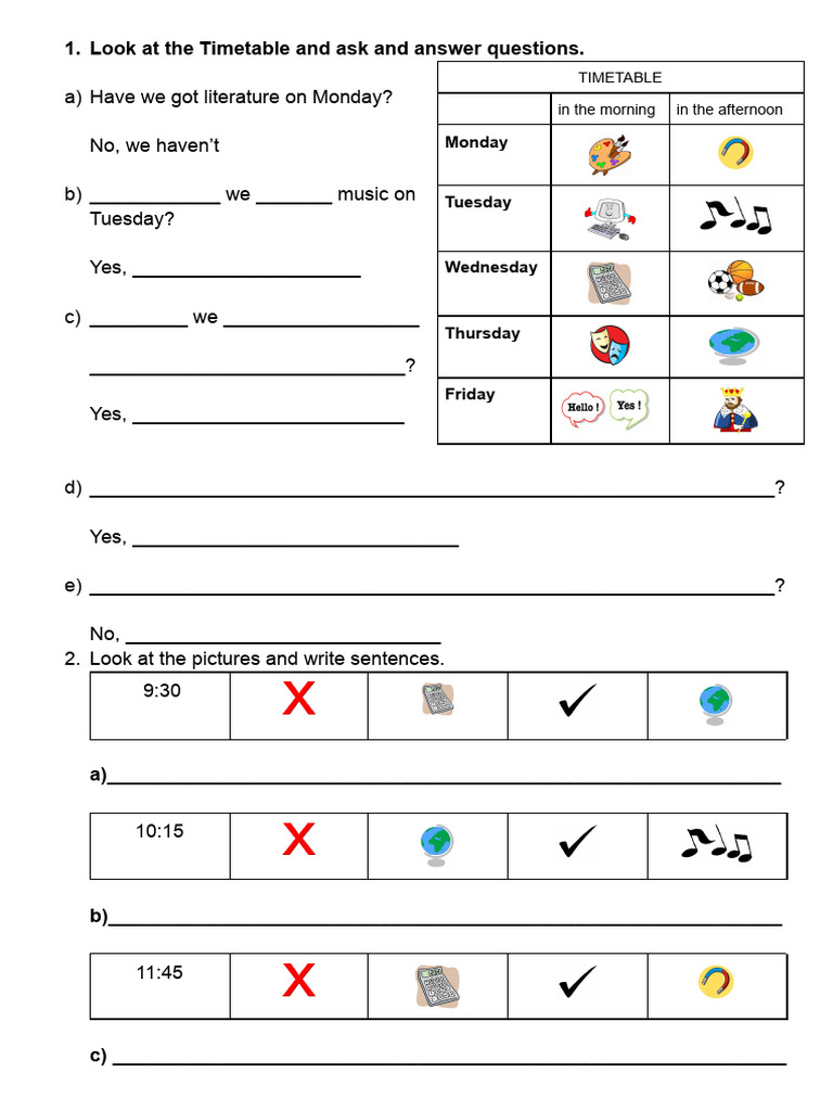 Timetable Grade 4 School Subject Worksheet | PDF