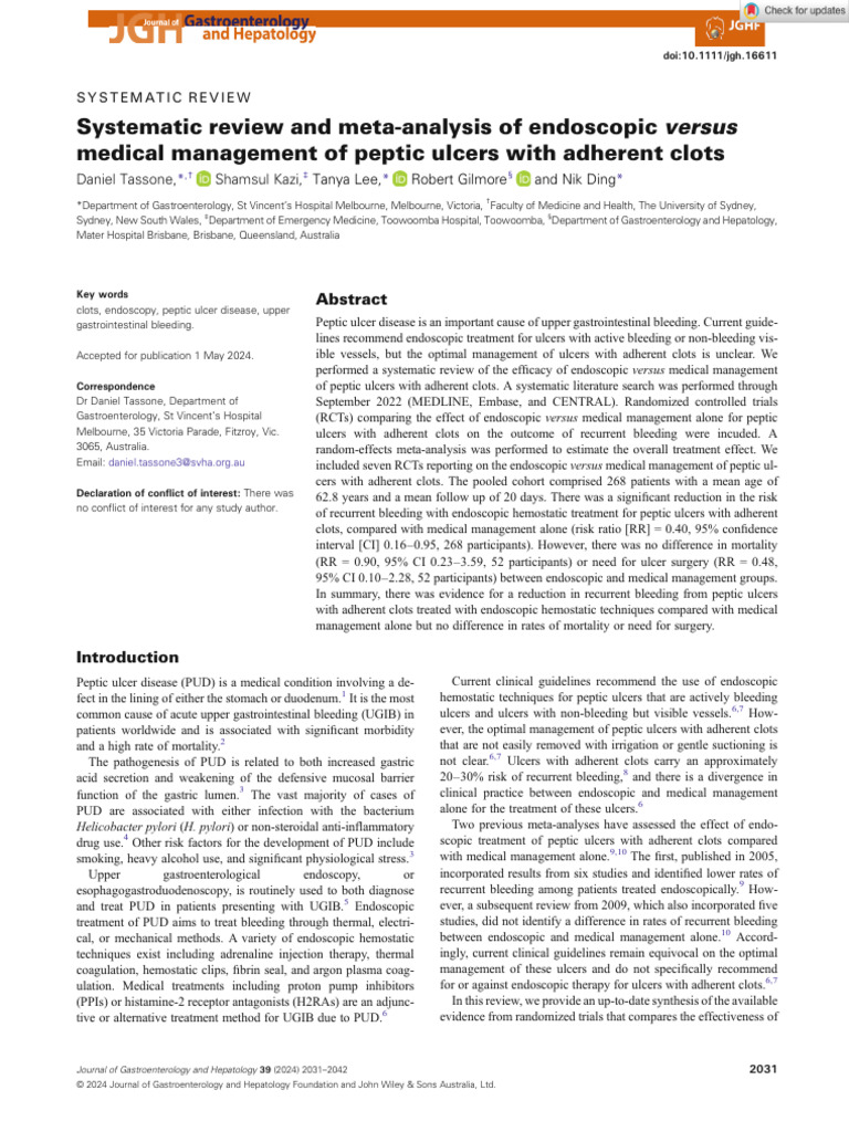 J of Gastro and Hepatol - 2024 - Tassone - Systematic review and meta ...