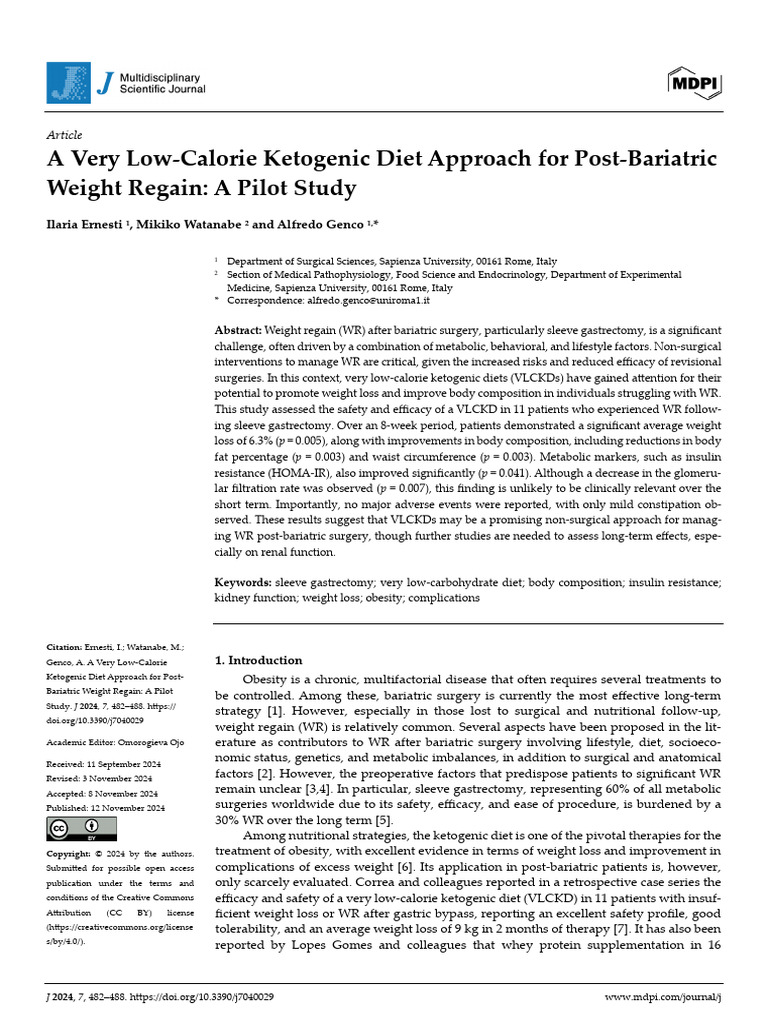 A Very Low-Calorie Ketogenic Diet Approach For Post-Bariatric | PDF ...