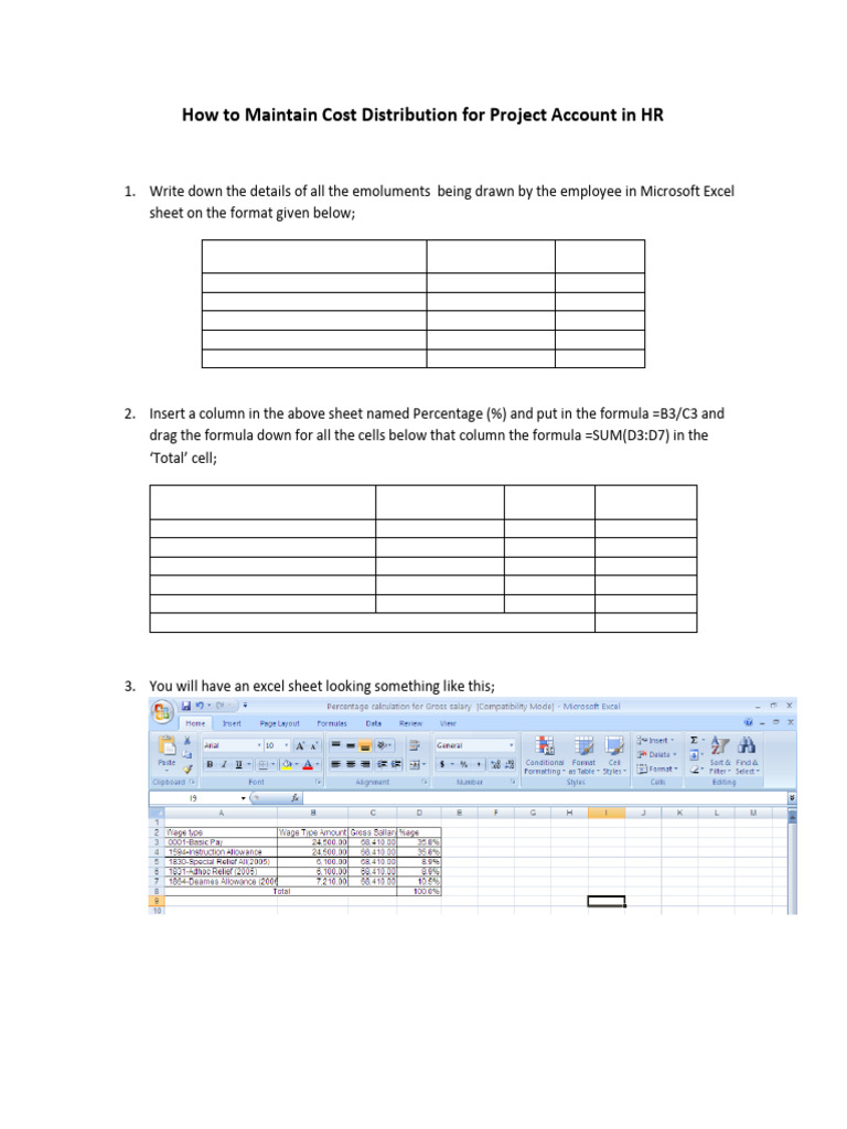 Cost Distribution for HR Project Accounts | PDF | Employment Compensation