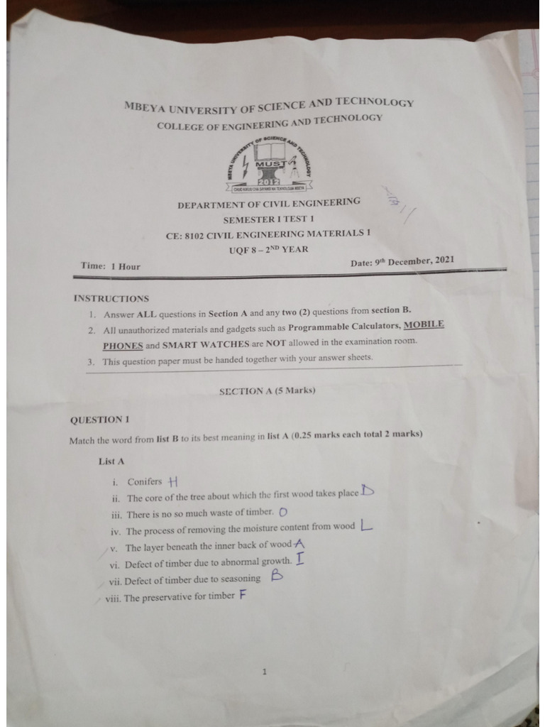 Civil Engineering Materials sample test | PDF
