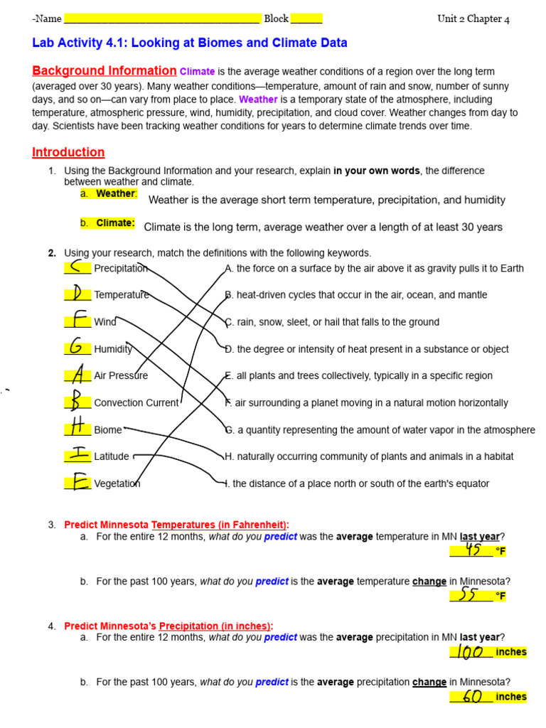 Biomes & Climate Data Lab Activity | PDF | Weather | Climate