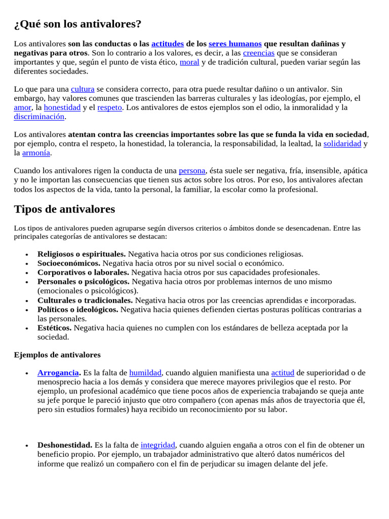 Qué Son Los Antivalores | PDF | Moralidad | Amor