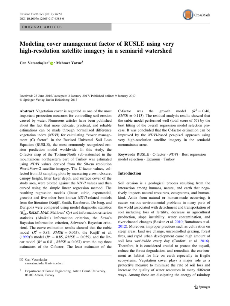 Modeling Cover Management Factor of RUSLE Using Very - 2017 | PDF ...