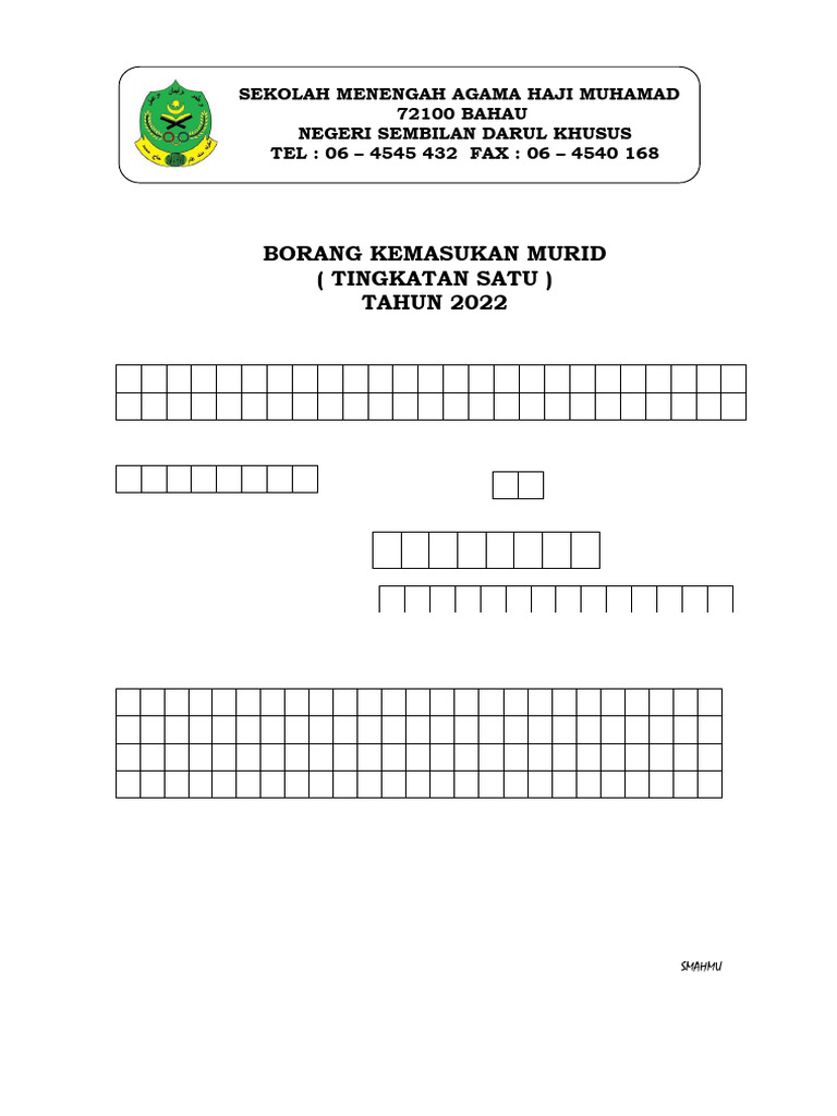 BORANG KEMASUKAN TINGKATAN 1 | PDF