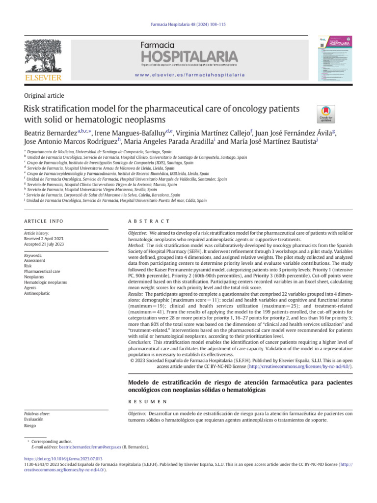 Risk Stratification Model For The Pharmaceutical Care of On - 2024 ...