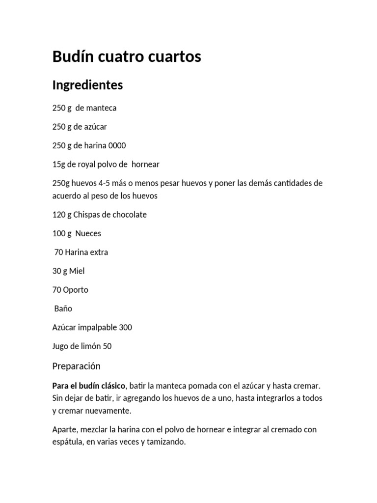 Budín Cuatro Cuartos | PDF