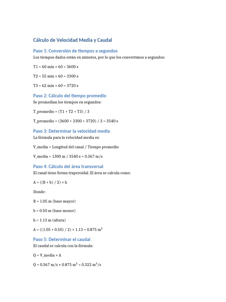 Cálculo de Velocidad y Caudal | PDF