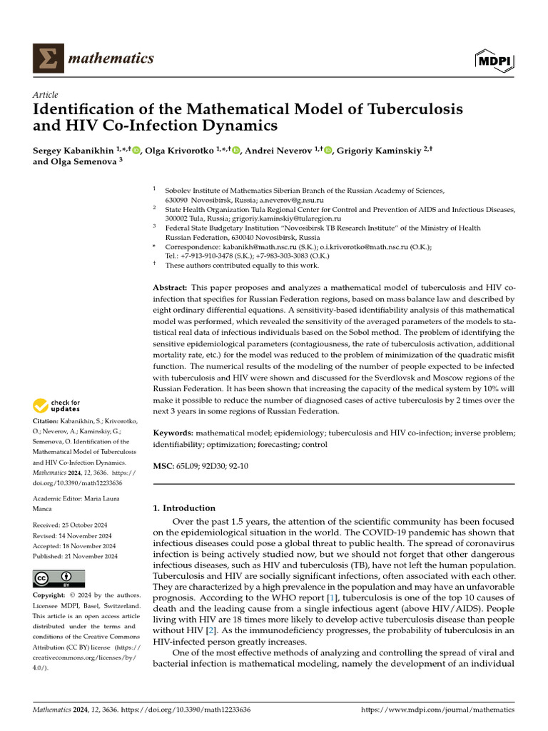 Identification of the Mathematical Model of Tuberculosis and HIV Co-Infection Dynamics | PDF ...