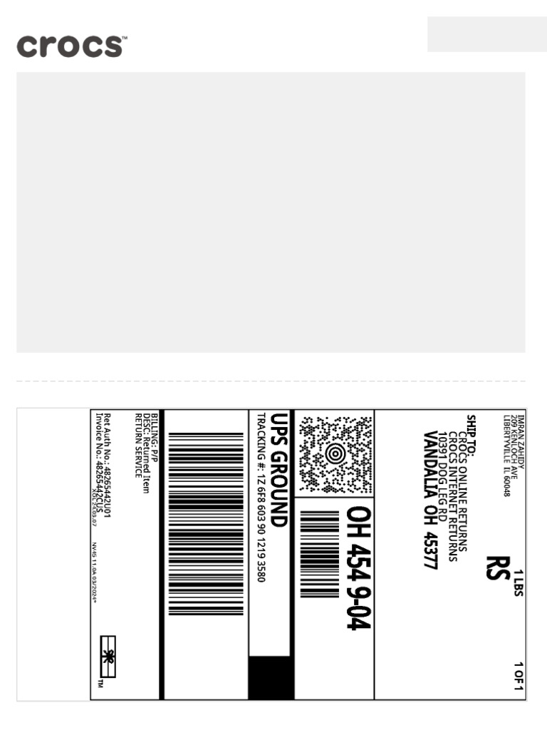 Crocs Label 1Z6F86039012193580 | PDF