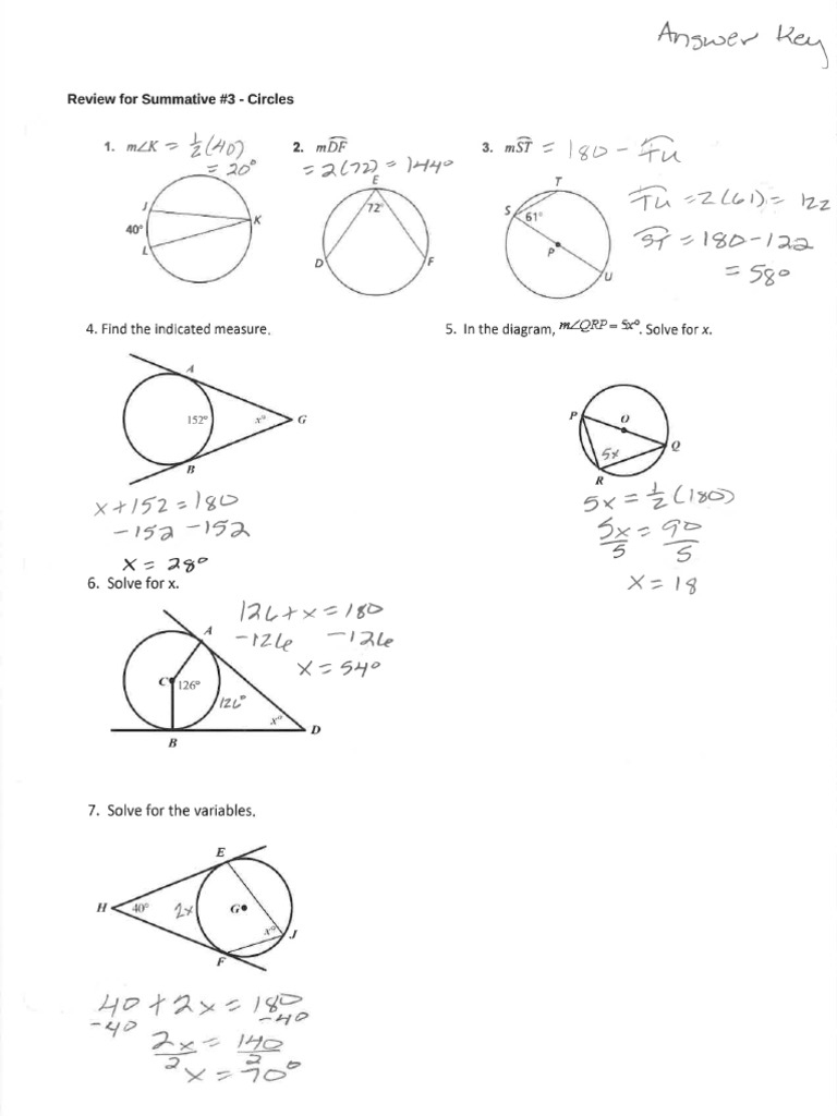 Circle Review WKST KEY | PDF