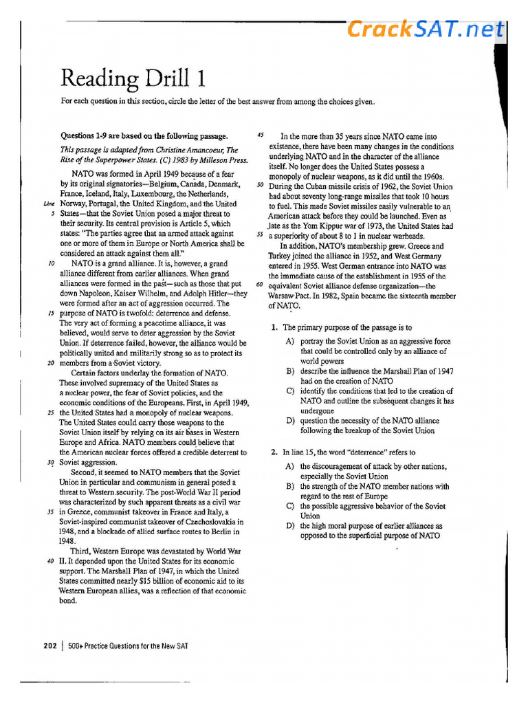 SAT Reading Practice Test 1 | PDF