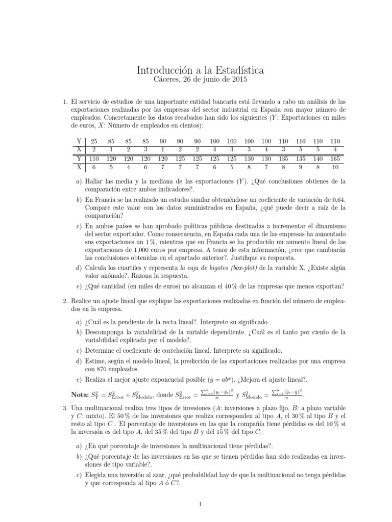 Ex Junio 2015 | PDF | Regresión lineal | Análisis estadístico