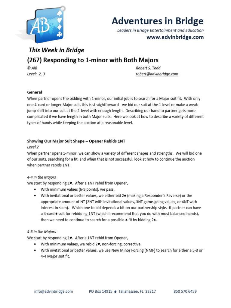 1+(267)+Responding+to+1m+with+both+Majors | PDF | Contract Bridge